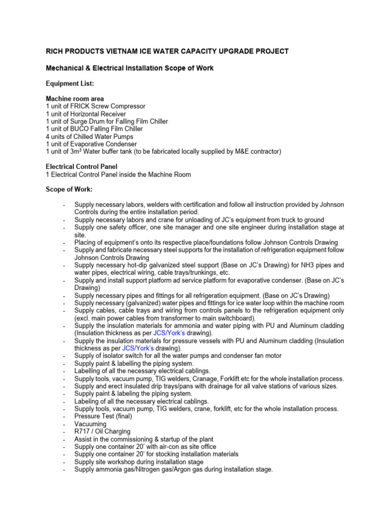 Mech & Elect Installation - Scope of Work | PDF | Pipe (Fluid ...