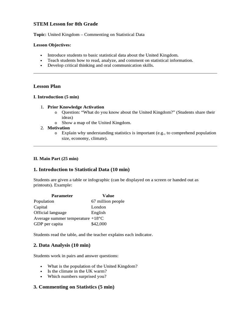 UK Statistical Data Lesson Plan | PDF | Statistics | Data