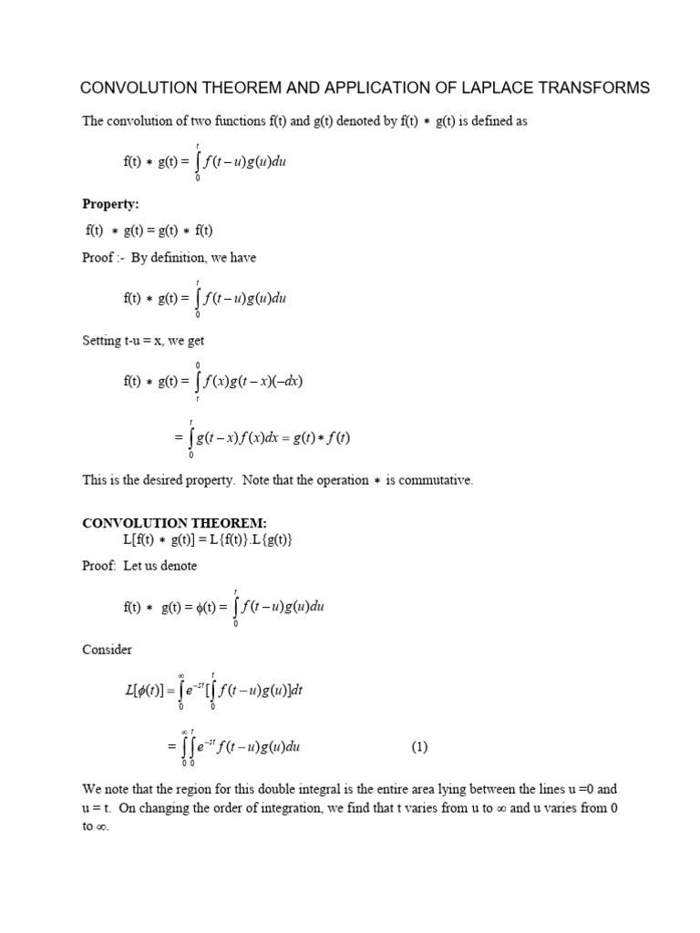 4.3 Convolution Theorem, Applications | PDF | Convolution | Laplace Transform