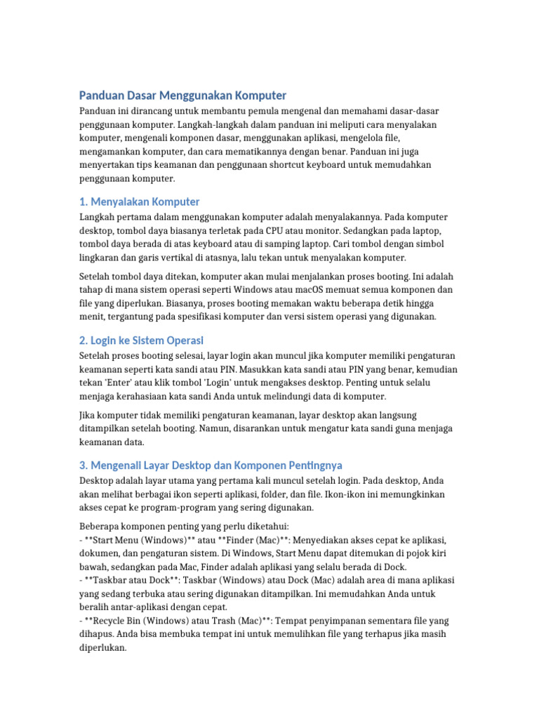 Panduan Dasar Menggunakan Komputer Lengkap | PDF