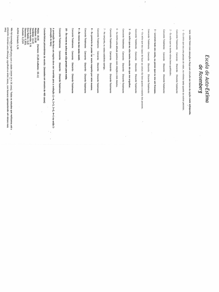 Escala Auto Estima Rosenberg | PDF