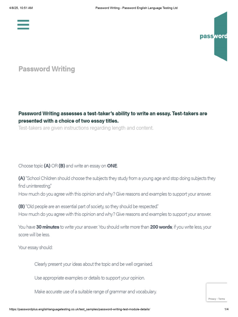 Sample Question Password Writing Test | PDF | Essays | Vocabulary