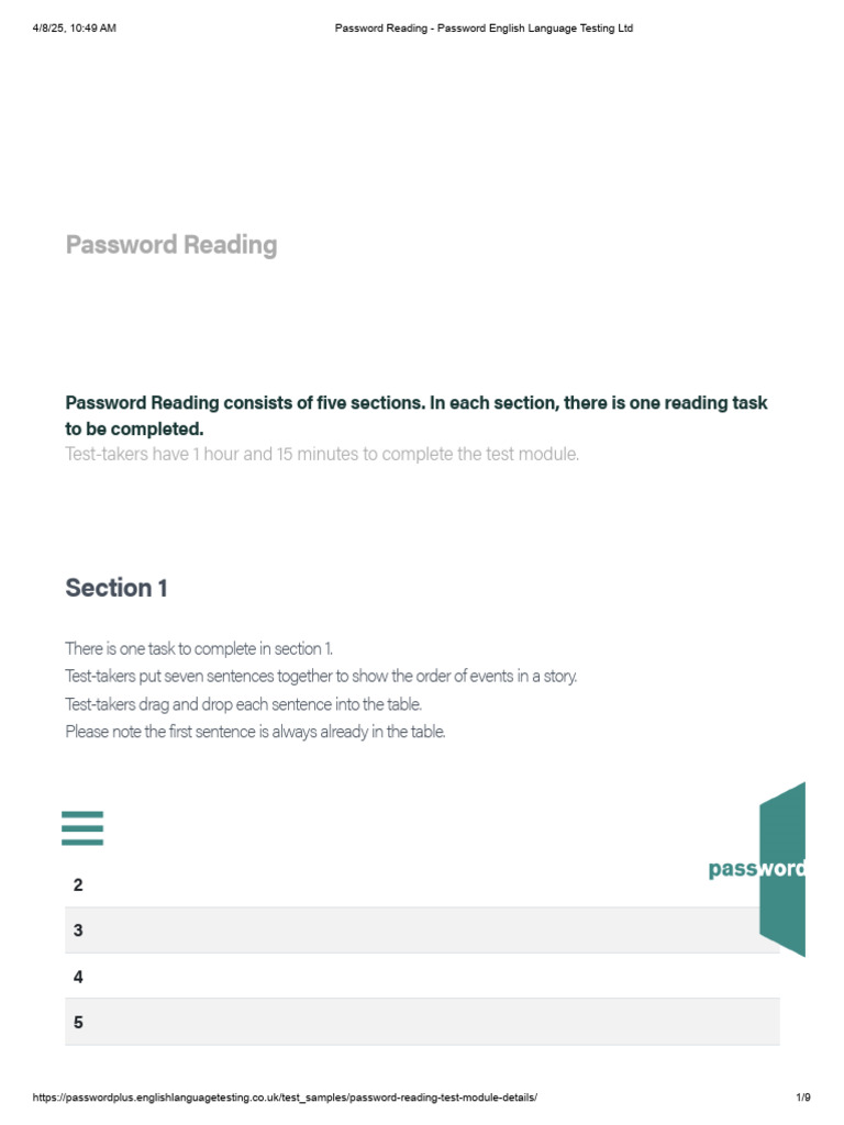 Password Reading Test Overview | PDF | Multilingualism | Soil