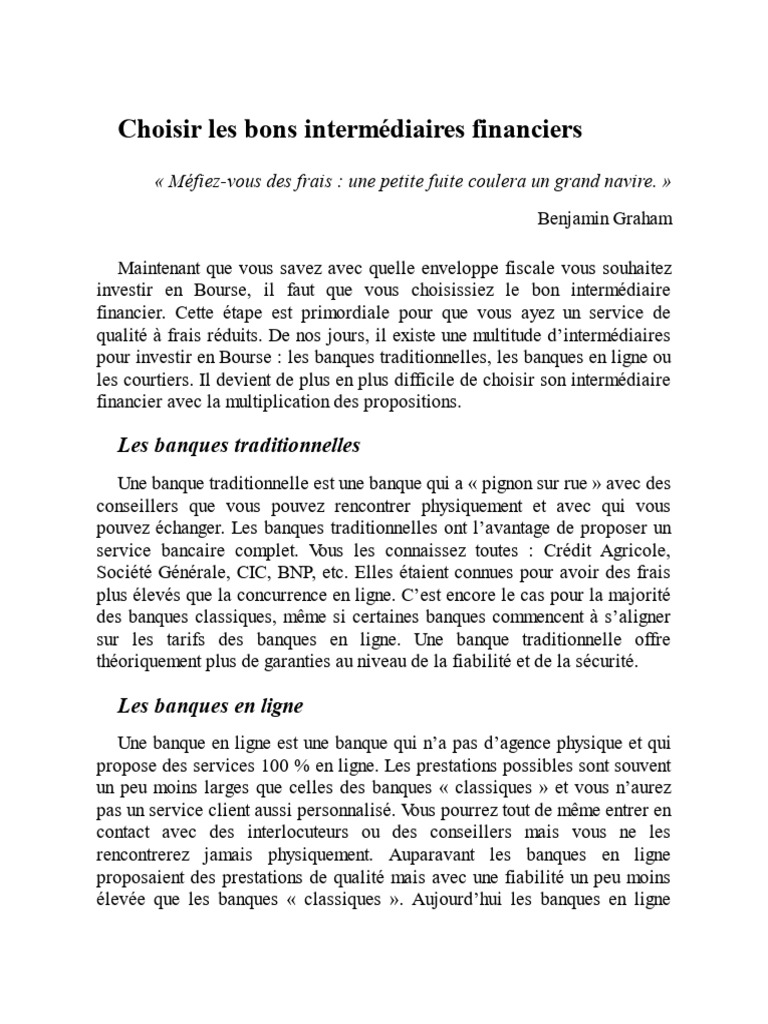 Choisir son intermédiaire financier | PDF | Fonds négocié en bourse ...