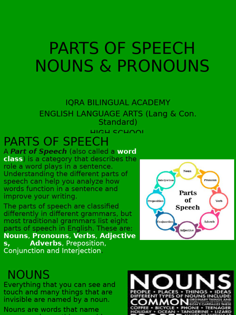 Ela (HS) Parts of Speech - Nouns & Pronoun | PDF | Pronoun | Part Of Speech