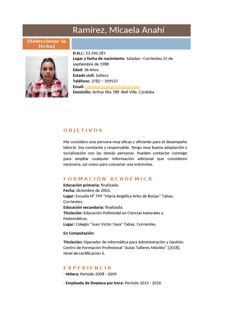 Currículum Vitae de Micaela Ramírez | PDF