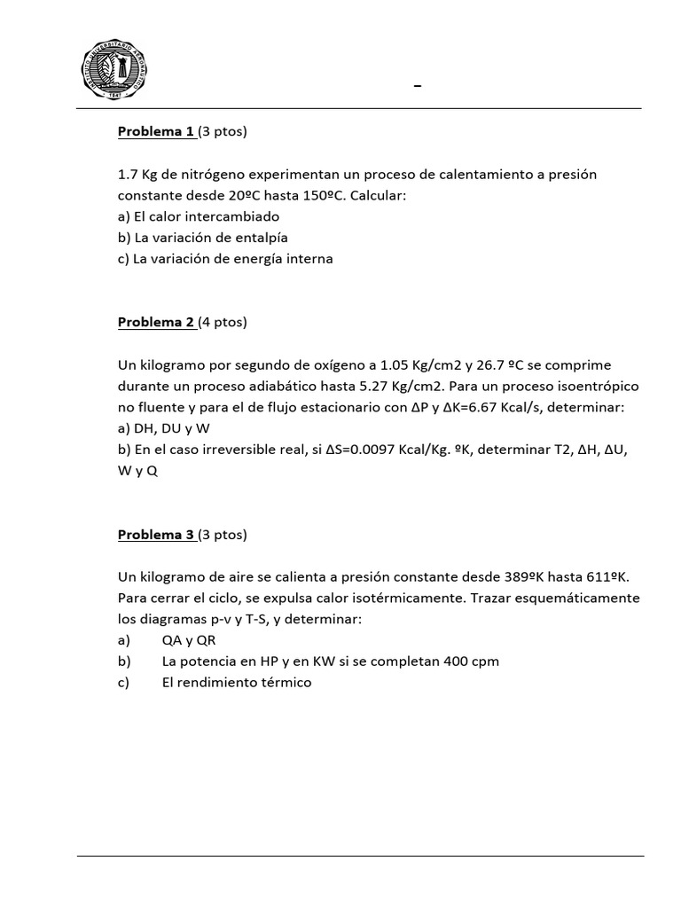 Primer Parcial 2021 Termodinamica | PDF