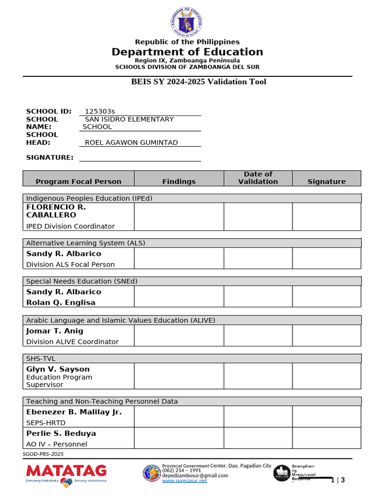 BEIS SY 2024 2025 Validation Tool | PDF | Learning