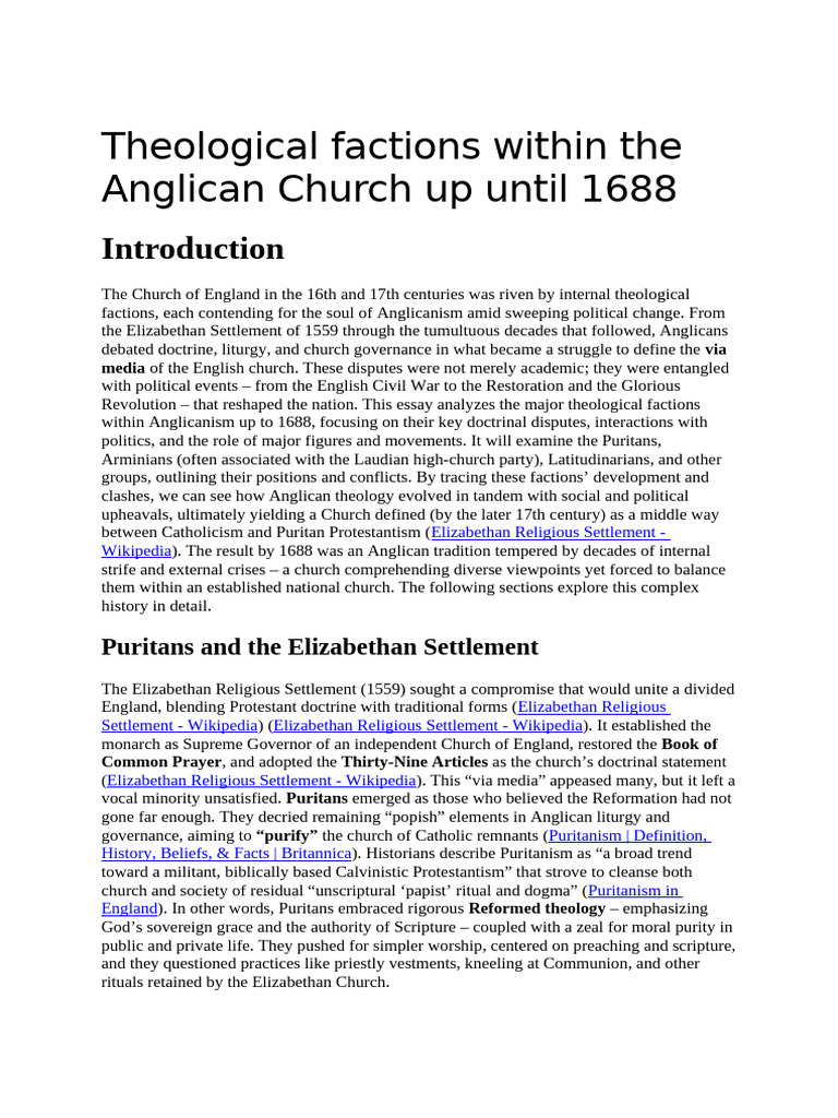 Theological Factions Anglican Church 1688 | PDF | Puritans | Protestantism