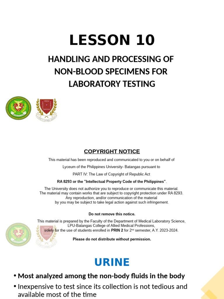 Non-Blood Specimen Handling Guide | PDF | Urine | Semen