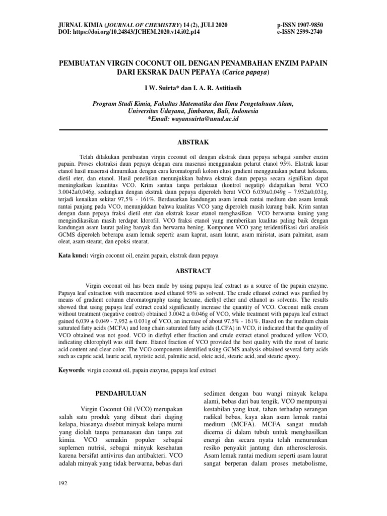 VCO dengan Enzim Papain dari Daun Pepaya | PDF