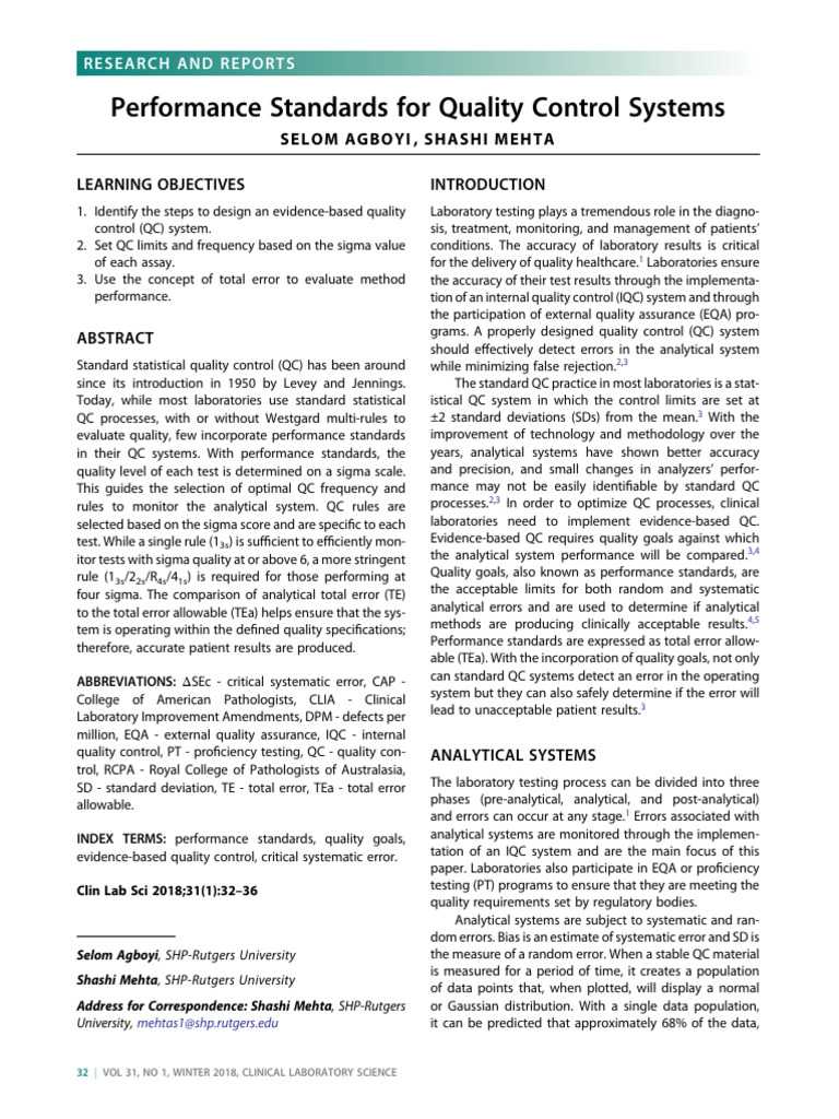 Performance Standards in QC | PDF | Standard Deviation