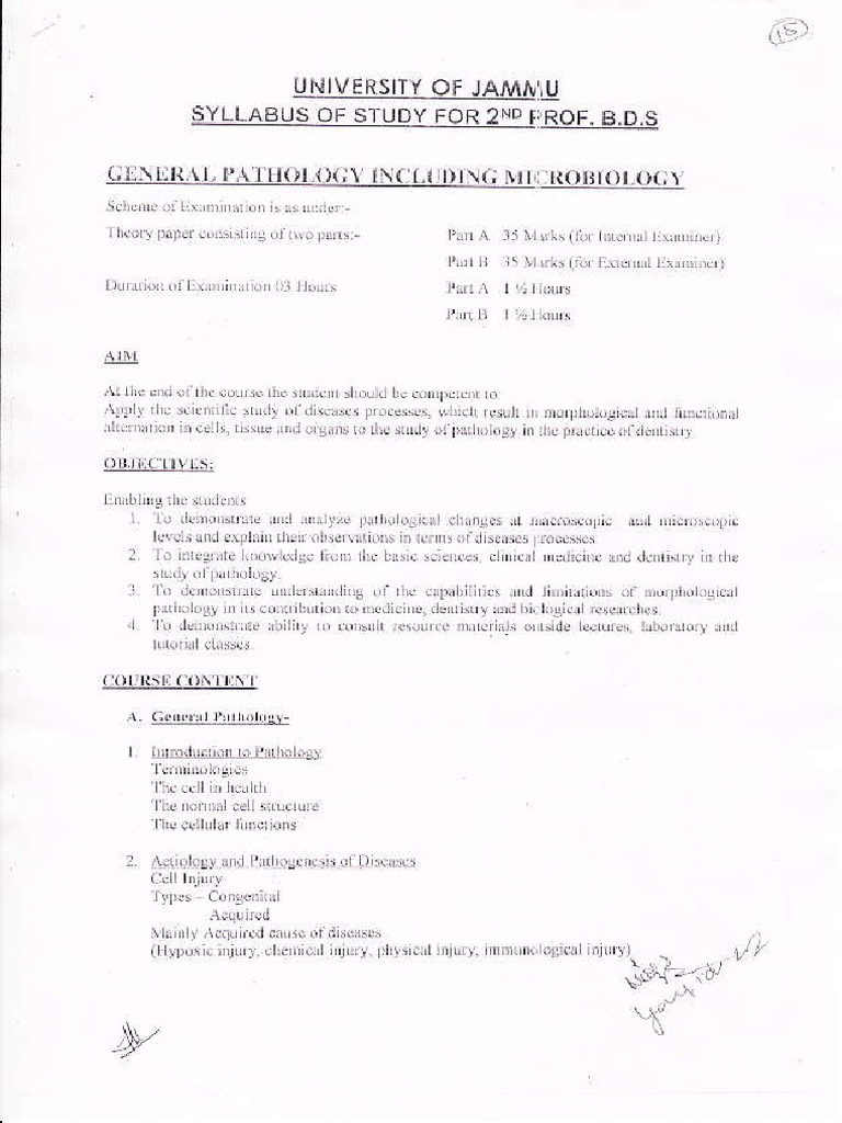2nd Prof BDS Syllabus - University of Jammu | PDF