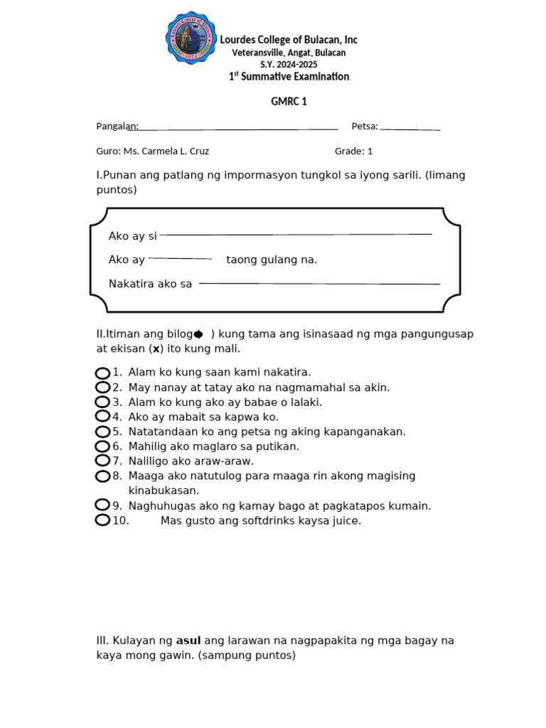 A Summative GMRC | PDF