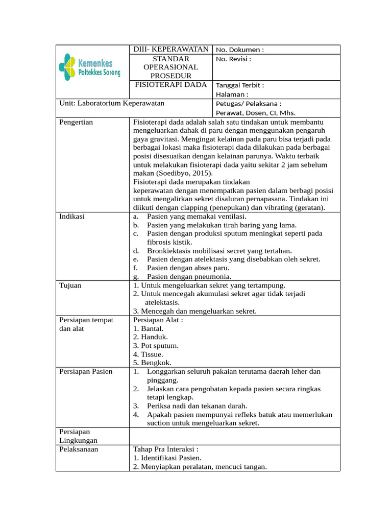 sop fisioterapi dada | PDF