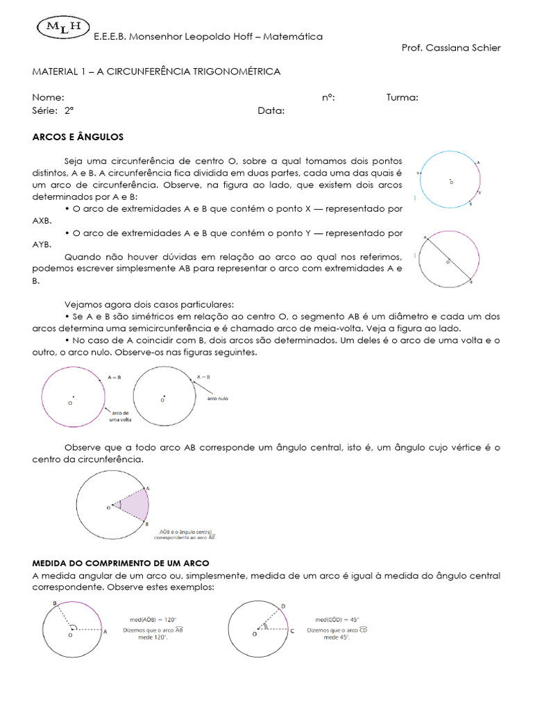 Medidas de Arcos e Ângulos em Matemática | PDF | Curva | Ângulo