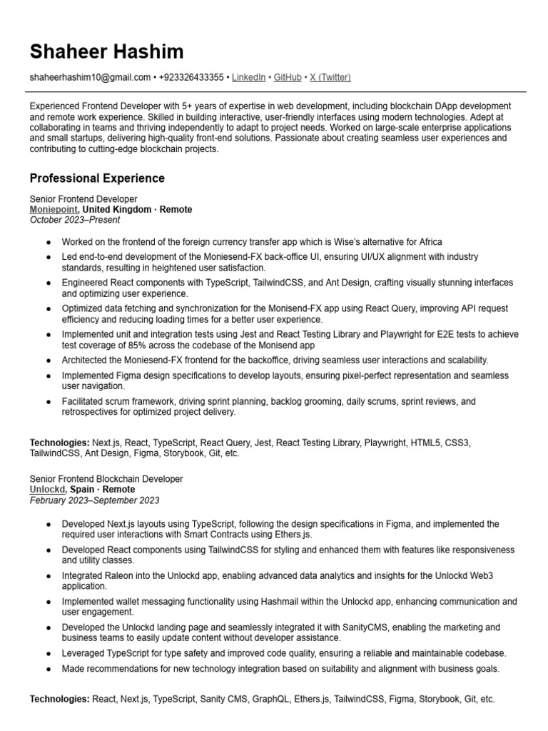 Shaheer Hashim - Resume | PDF | Scrum (Software Development) | Web ...