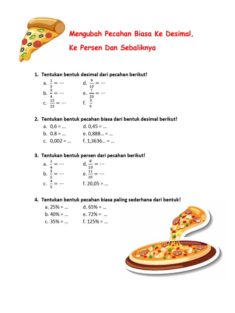 Mengubah Pecahan Biasa Ke Desima, Persen Dan Sebaliknyal | PDF
