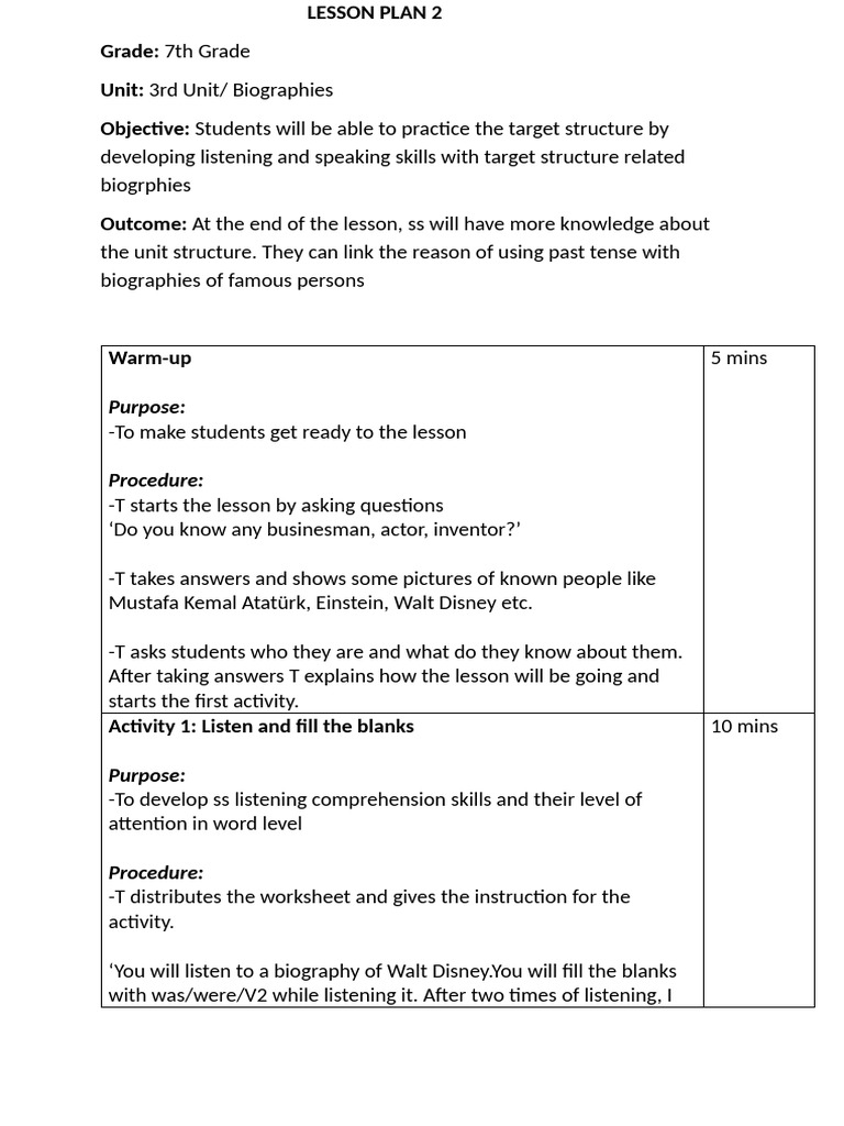 Biographies Lesson Plan for 7th Grade | PDF | Cognitive Science | Cognition