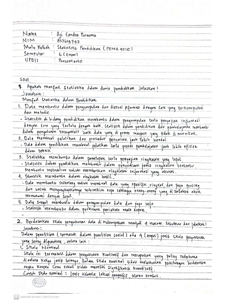 Tugas 1 Statistika - Aji Candra Purnama | PDF