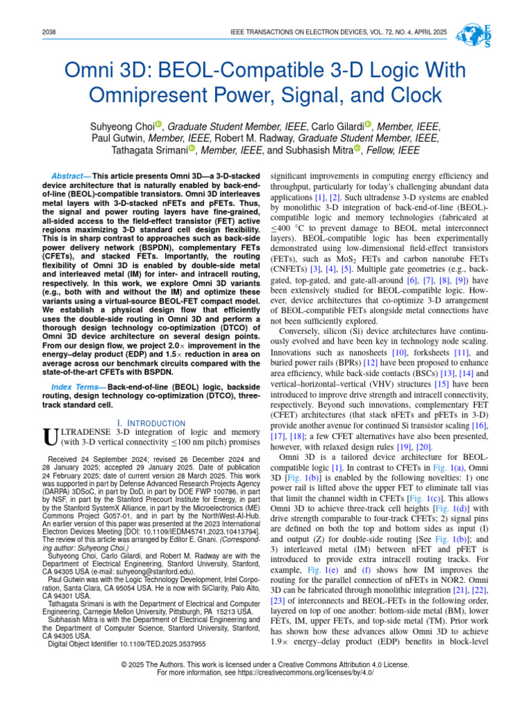 Omni 3D BEOL-Compatible 3-D Logic With Omnipresent Power Signal and Clock | PDF | Field Effect ...