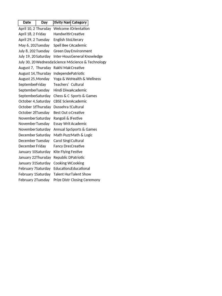 School Activity Calendar 2025-26 | PDF