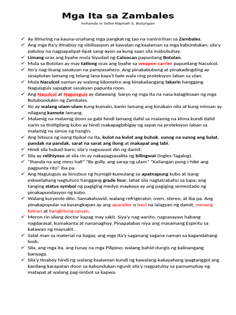 Mga Ita Sa Zambales | PDF
