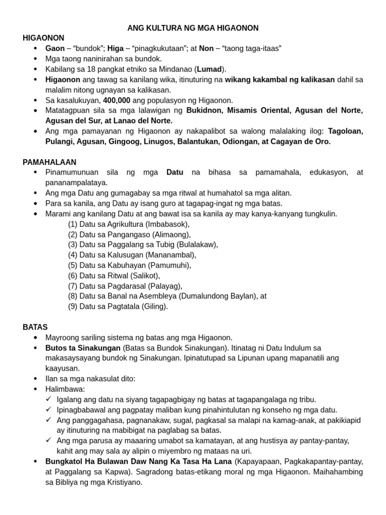 Ang Kultura NG Mga Higaonon | PDF