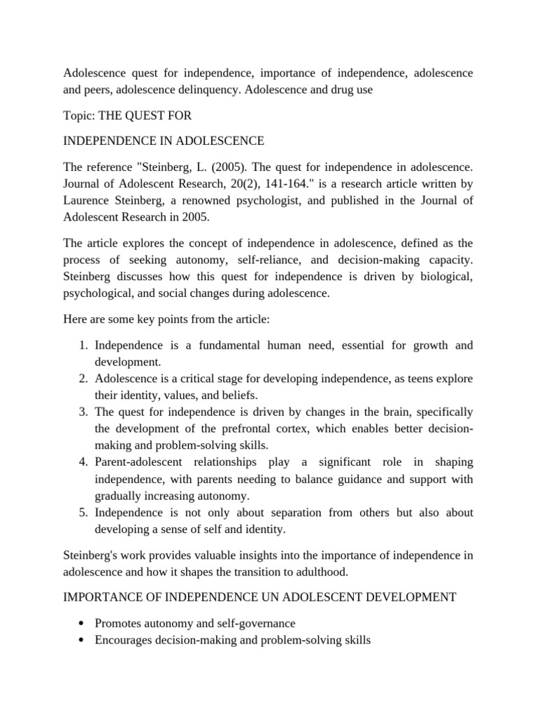 Adolescence Quest For Independence | PDF | Substance Abuse | Adolescence