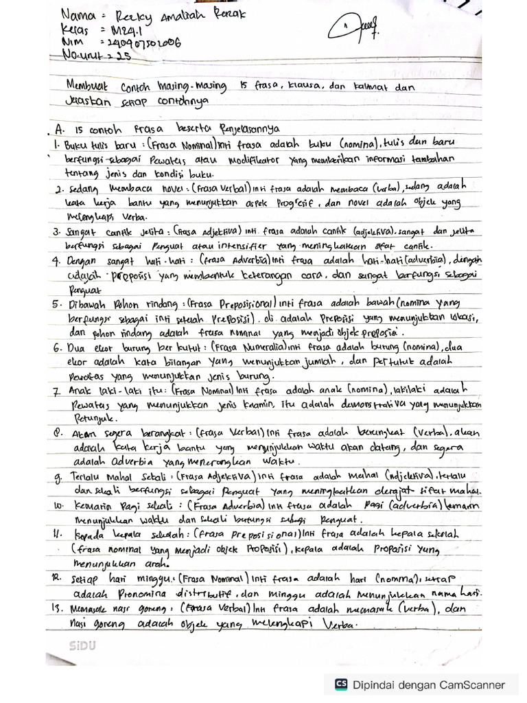 Tugas Bahasa Indonesia 15 Contoh Frasa, Klausa, Dan Kalimat | PDF