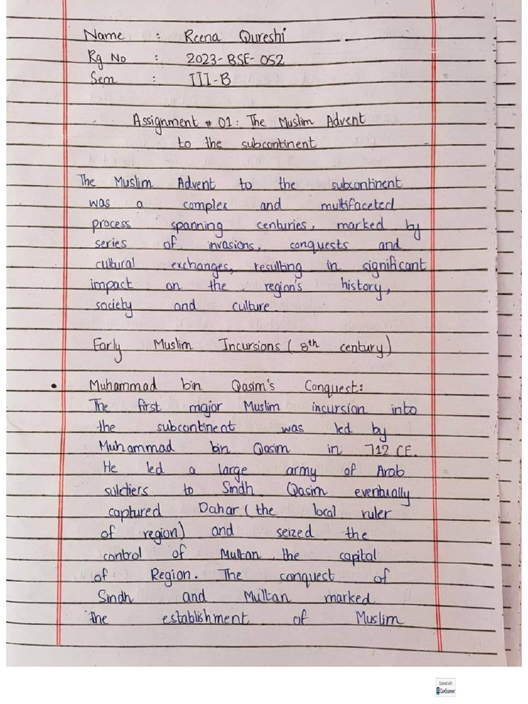 assig#01 pakstudies reena qureshi(052) | PDF