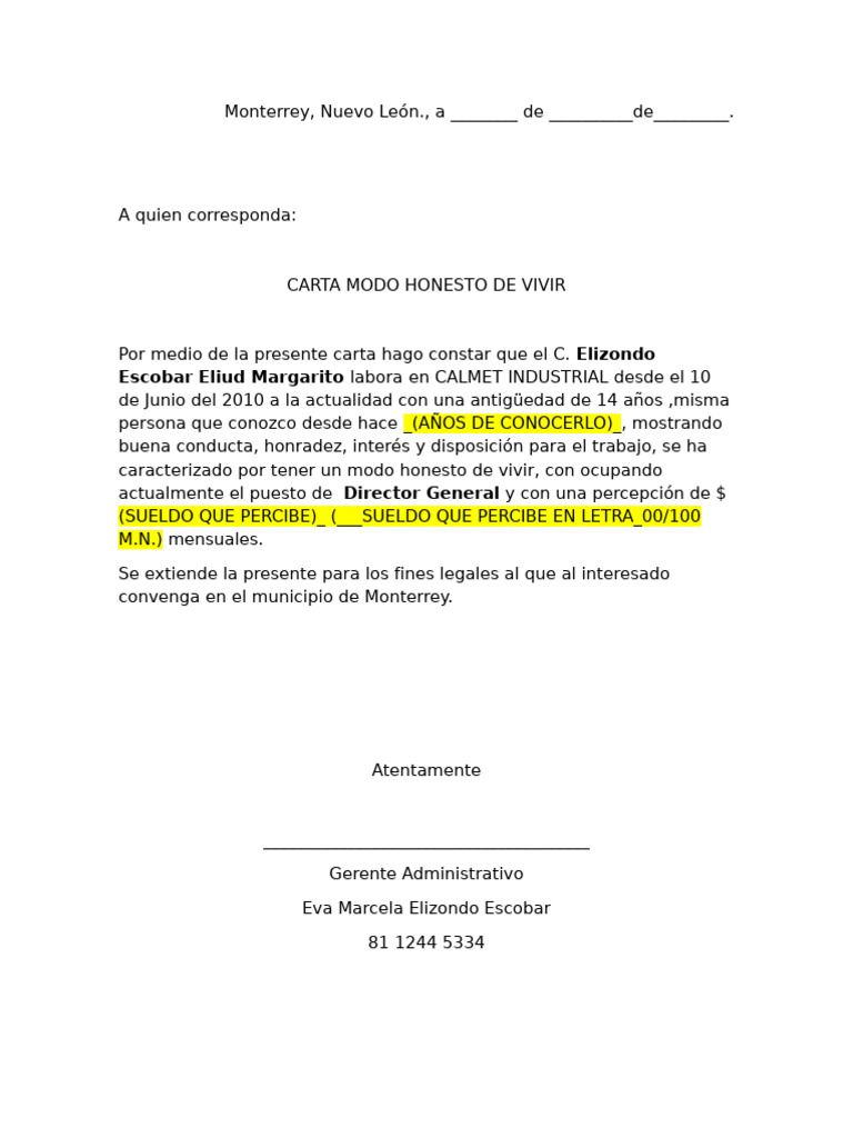 Carta Modo Honesto de Vivir | PDF
