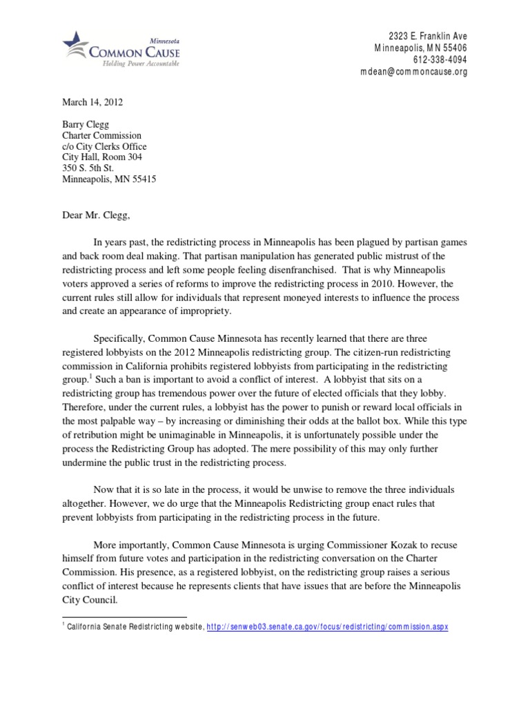 Conflict of Interest Letter | PDF | Lobbying In The United States ...