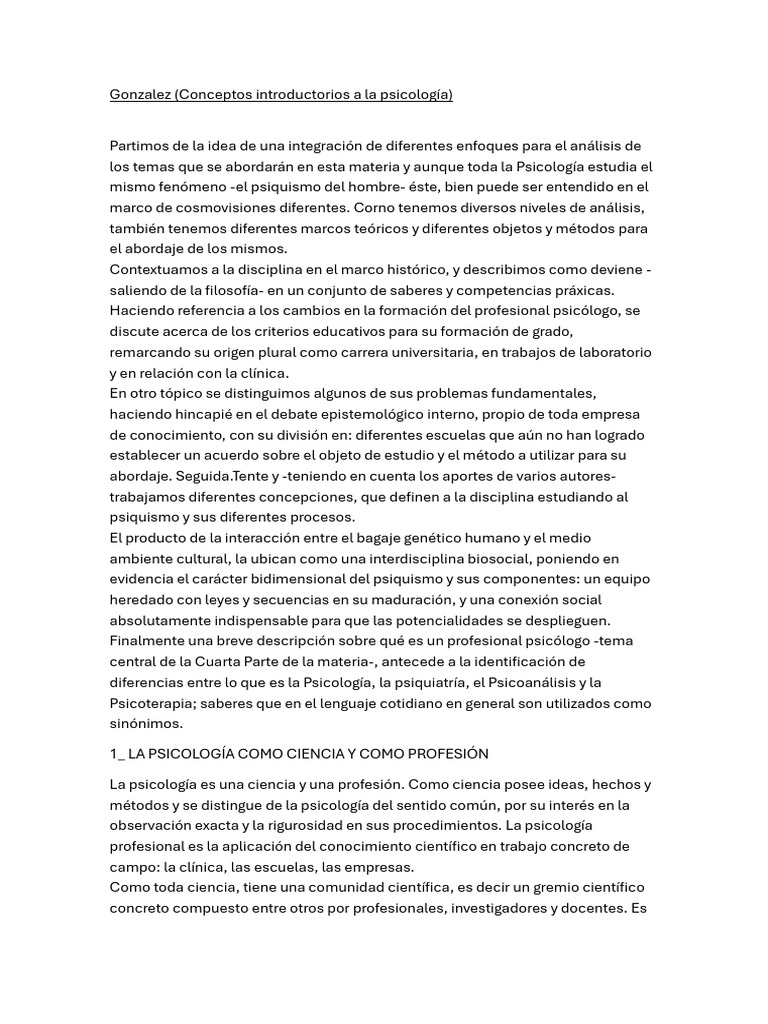 Gonzalez Conceptos Introductorios | PDF | Sicología | Conocimiento
