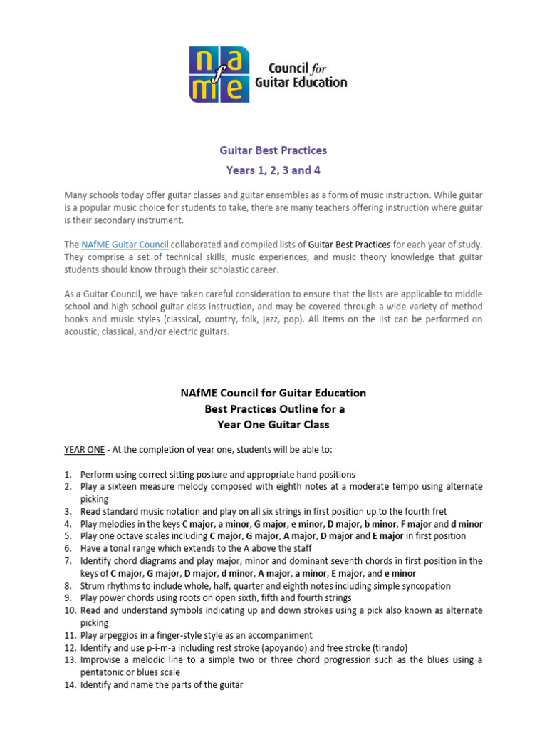 NAfME Guitar Council Best Practices Outline For Years 1 4 | PDF | Chord ...