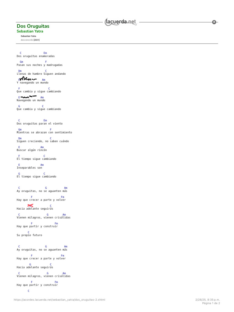 DOS ORUGUITAS, Sebastian Yatra - Acordes | PDF
