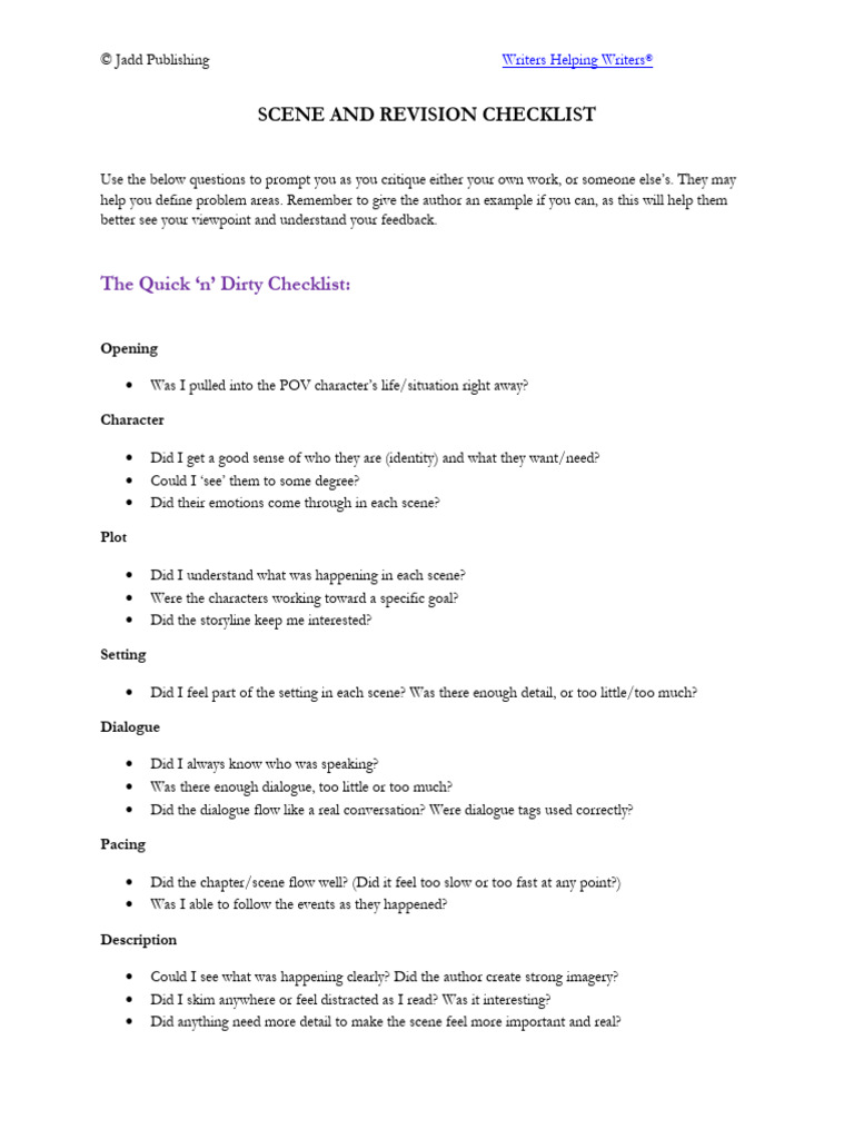 Critique and Revision Checklist - 2021 | PDF | Narration