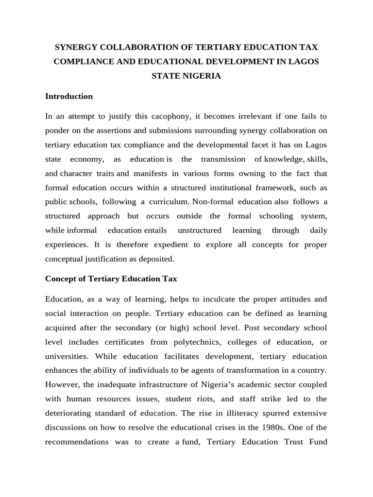 Synergy Collaboration of Tertiary Education Tax Compliance and ...
