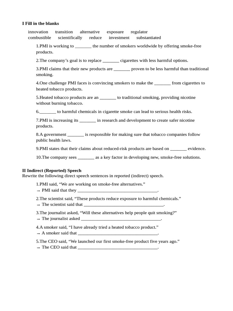 PMI Exercise Sheet Tales - 250404 - 122229 | PDF | Tobacco Smoking | Addiction