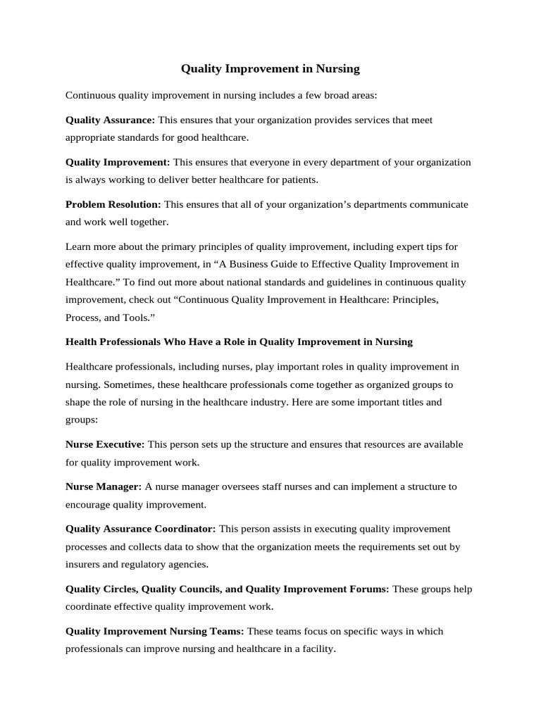 Quality Improvement in Nursing | PDF | Nursing | Health Care