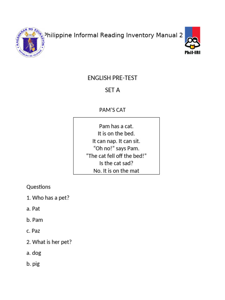 The Philippine Informal Reading Inventory Manual 2018 | PDF