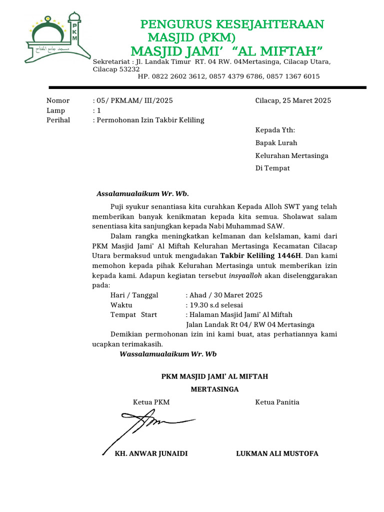 Surat Ijin Takbir Keliling | PDF