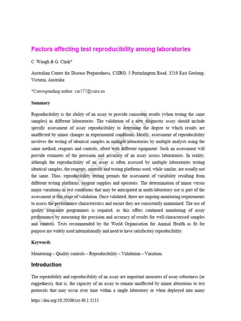 Factors affecting test reproducibility among laboratories 2021 | PDF ...