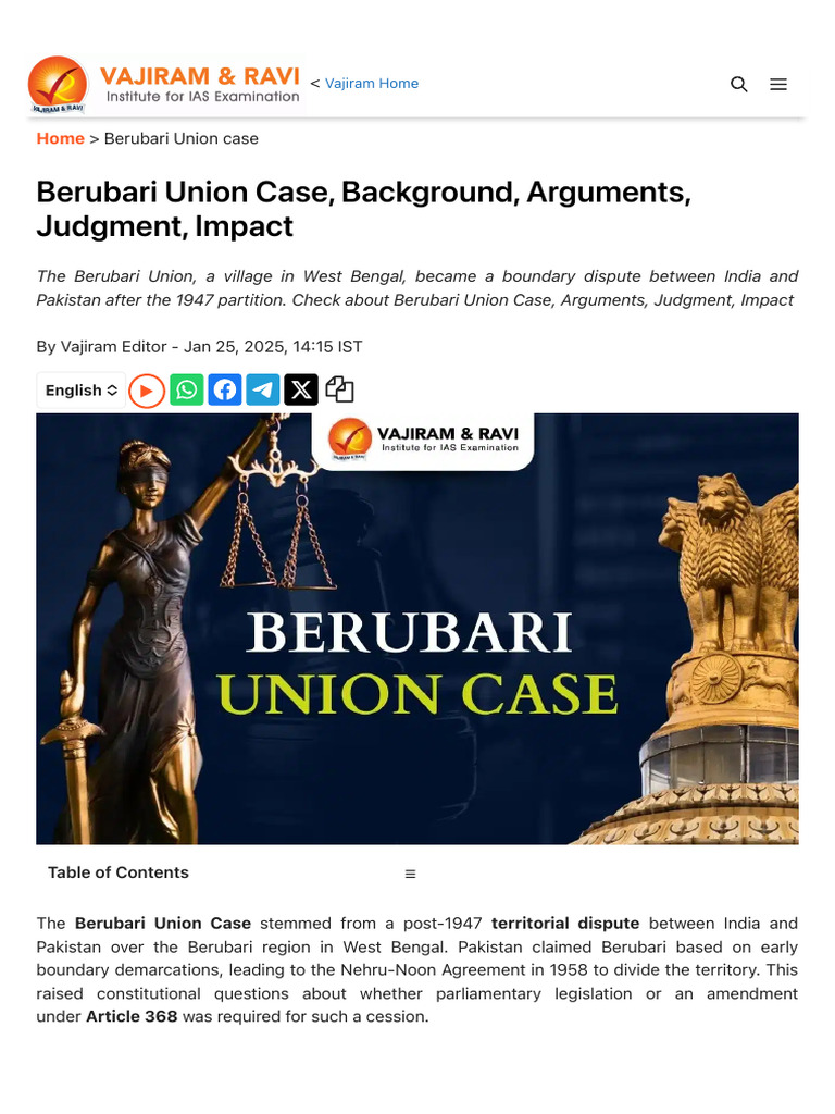 Berubari Union Case, Preamble, Year, cJudgment, UPSC Notes | PDF ...