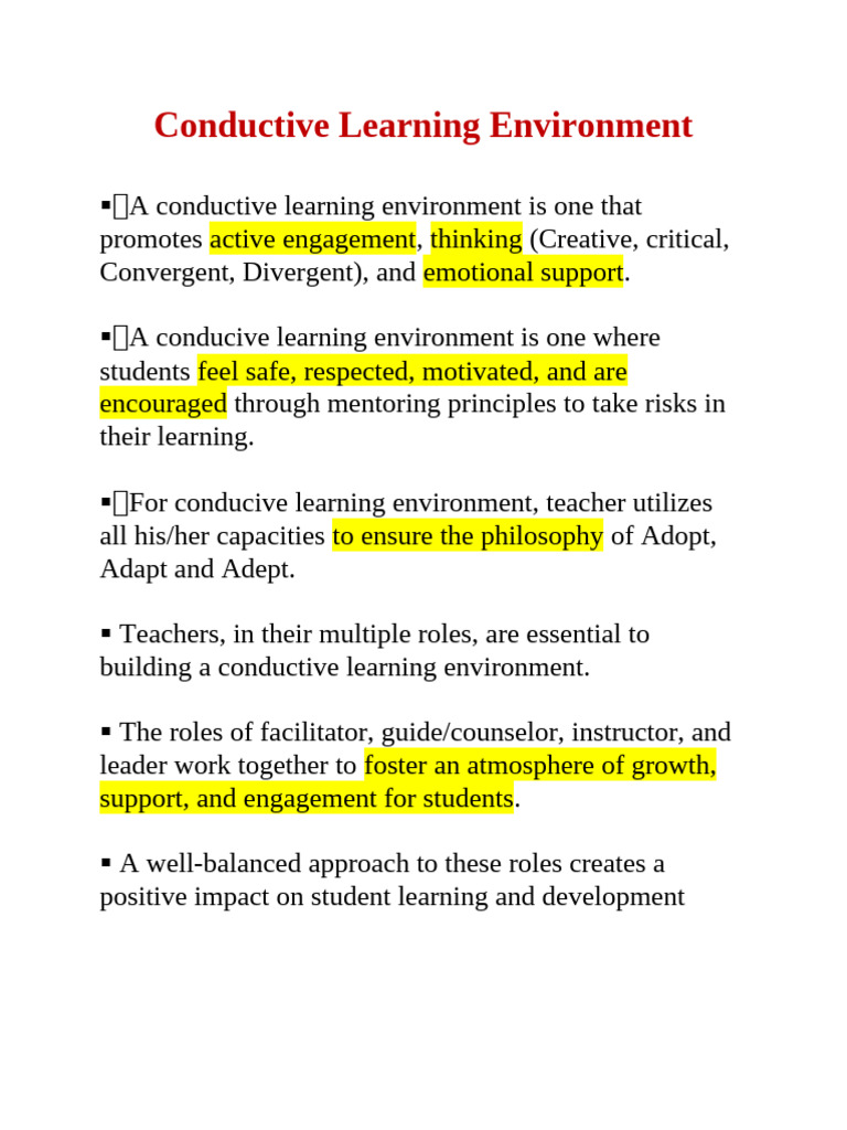 Conductive Learning Environment | PDF | Teachers | Learning