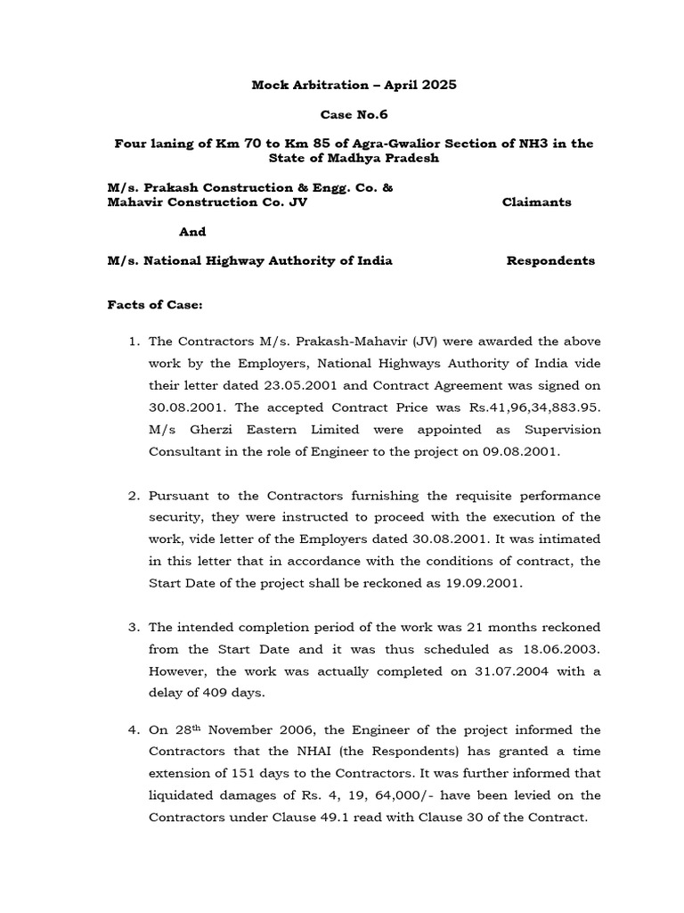 Case No 6 Prakash Const. vs. NHAI.) | PDF | Damages | Liquidated Damages