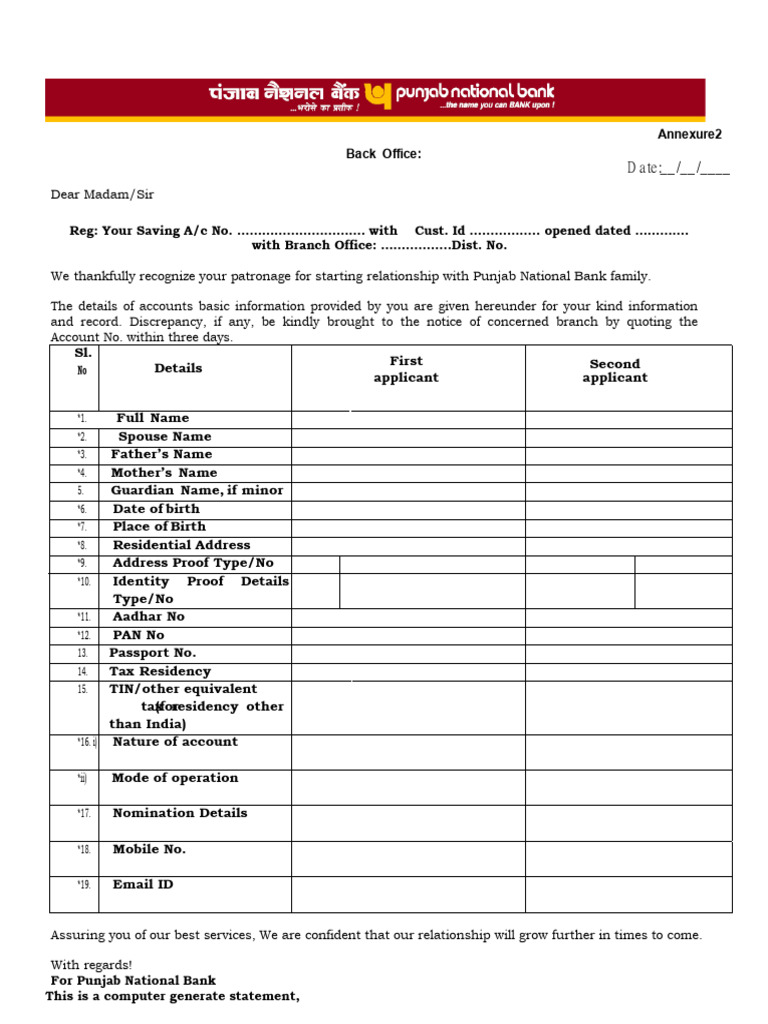 PNB AC OPN FORM page 1 | PDF