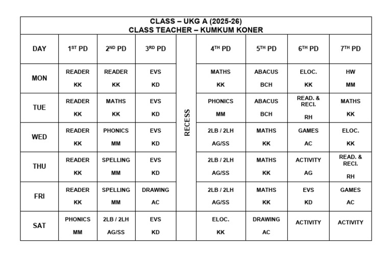 UKG A Class Schedule 2025-26 | PDF