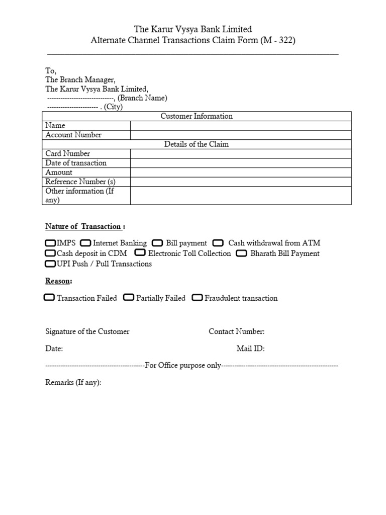 Alternate Channel Transaction Claim Form | PDF | Credit Card | Banks