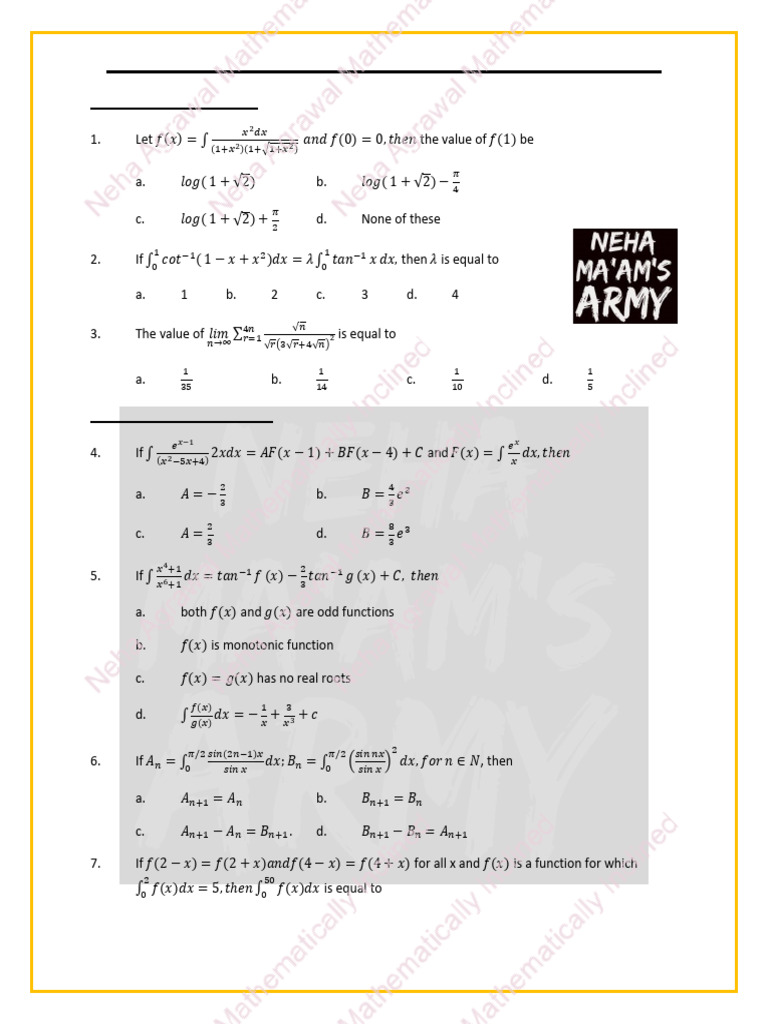 DDP Questions JEE ADVANCED Definite & Indefinite Integration | PDF | Number Theory | Mathematics